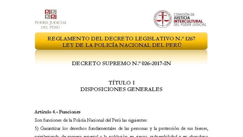 Reglamento del Decreto Legislativo N.º 1267: Ley de la Policía Nacional ...