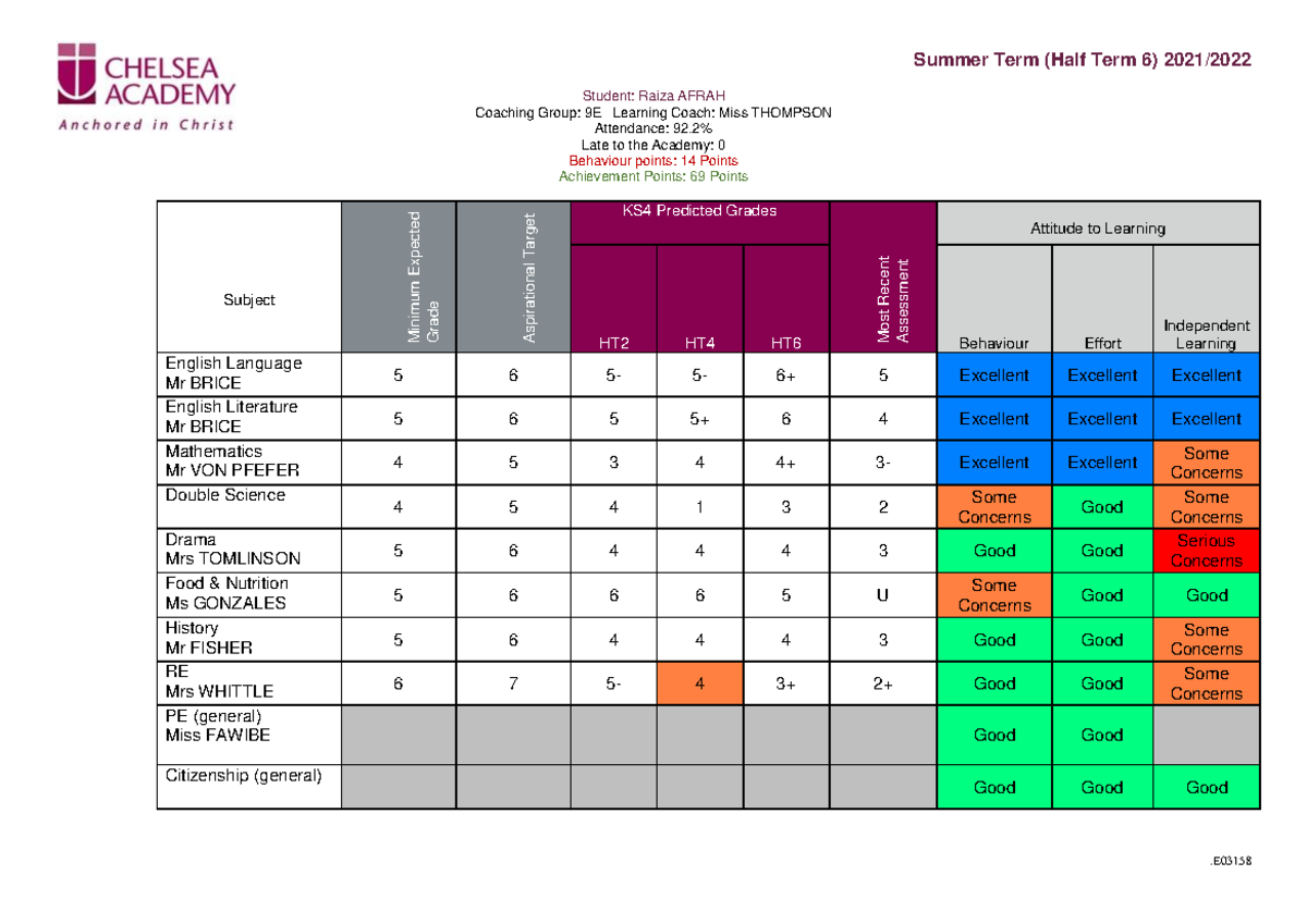 Individual Report for Summer Term (Half Term 6) 2021/9E - Studocu