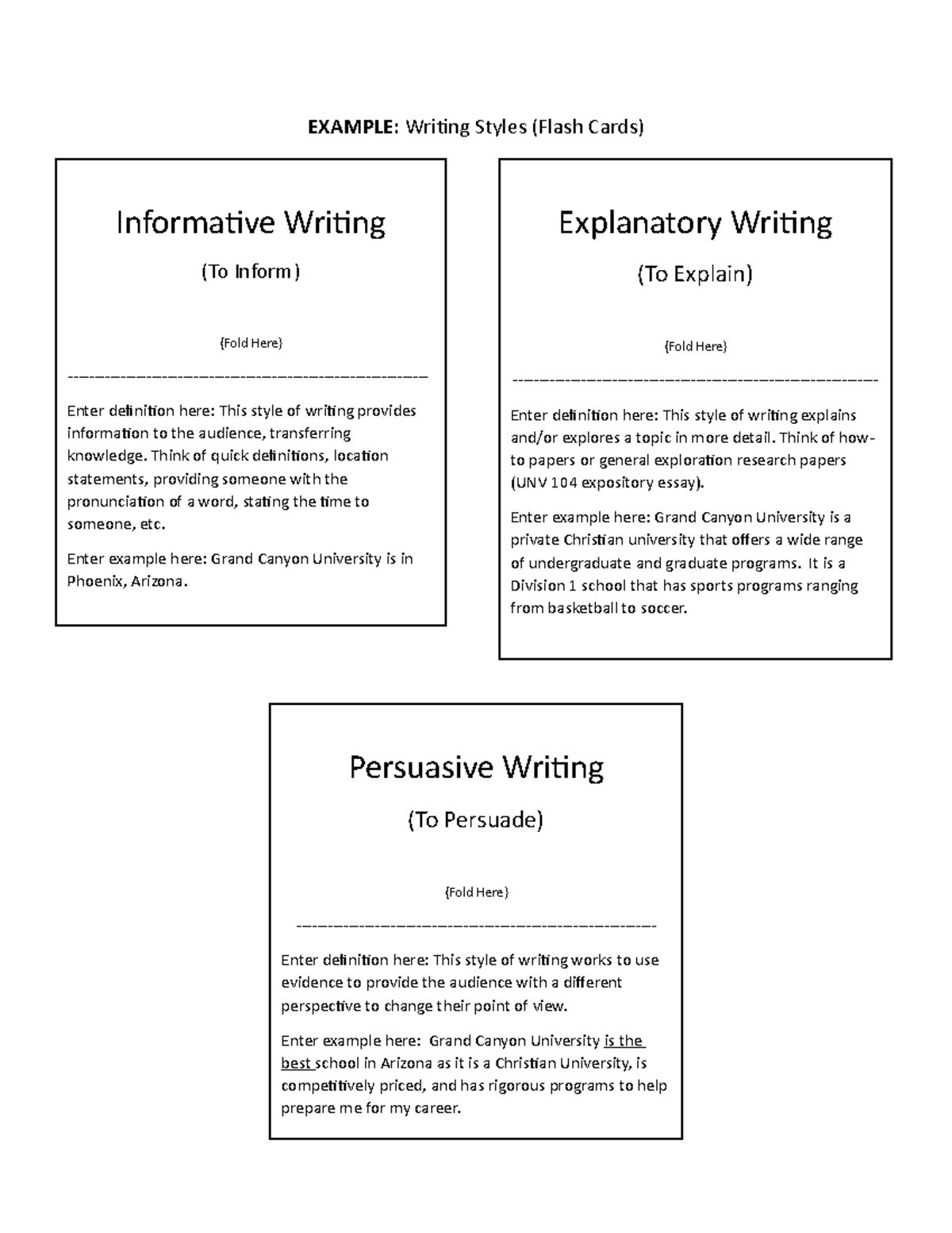 Study Guide - Writing Styles - EXAMPLE: Writing Styles (Flash Cards ...