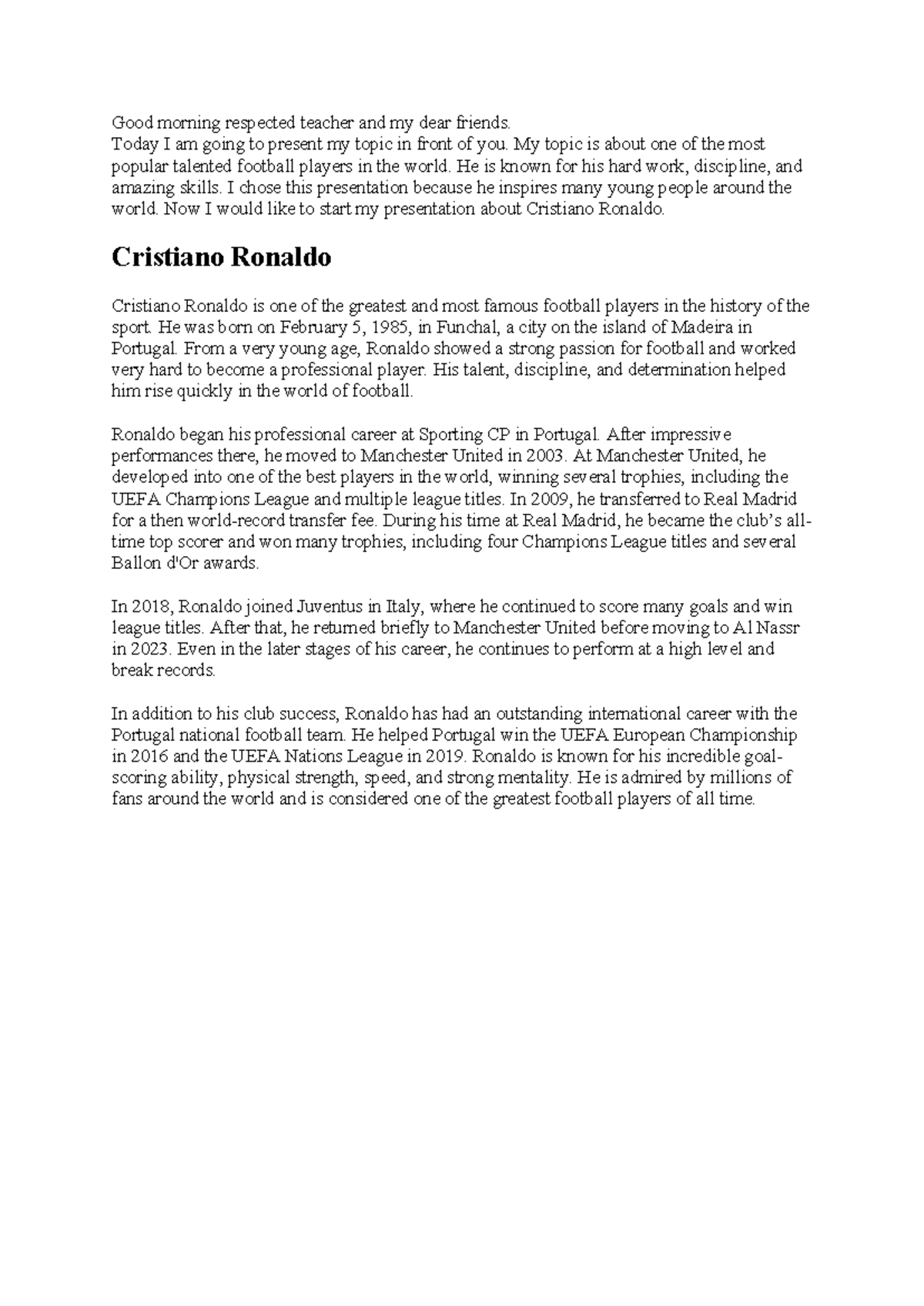Cristiano Ronaldo: A Presentation on His Legendary Career - Studocu