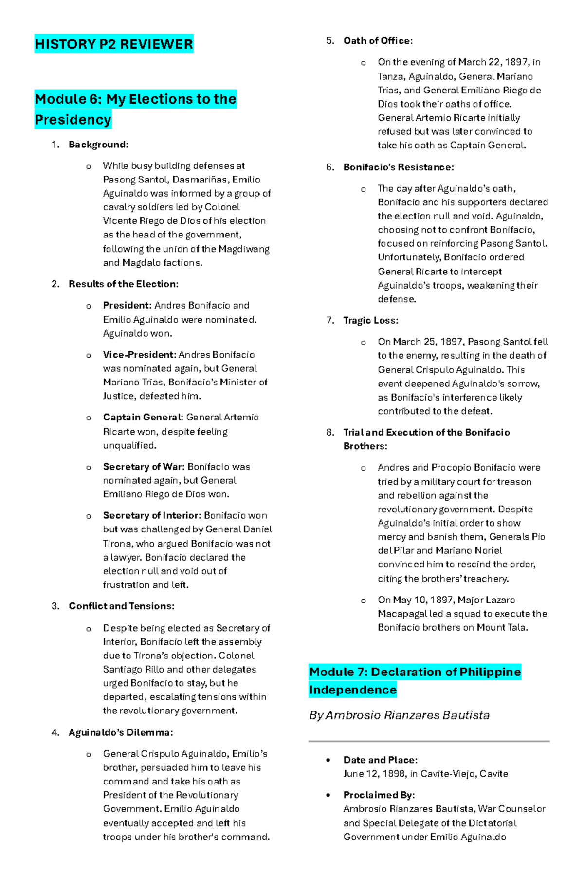History- Reviewer - HISTORY P2 REVIEWER Module 6: My Elections to the ...