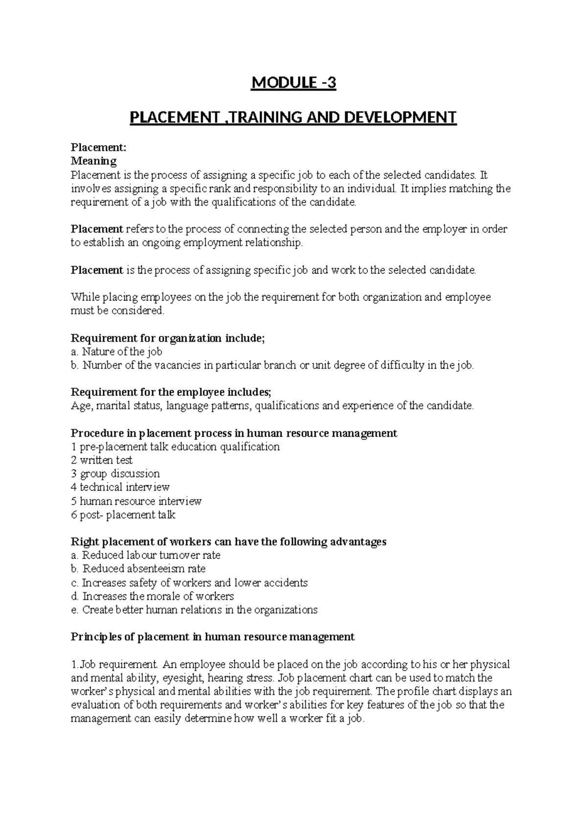 HRM M3 - Placement, Induction, and Internal Mobility Overview - Studocu