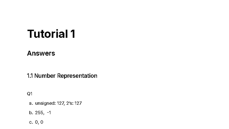 1006 Tutorial 1 Answers - Answers b unsigned short int c unsigned long ...