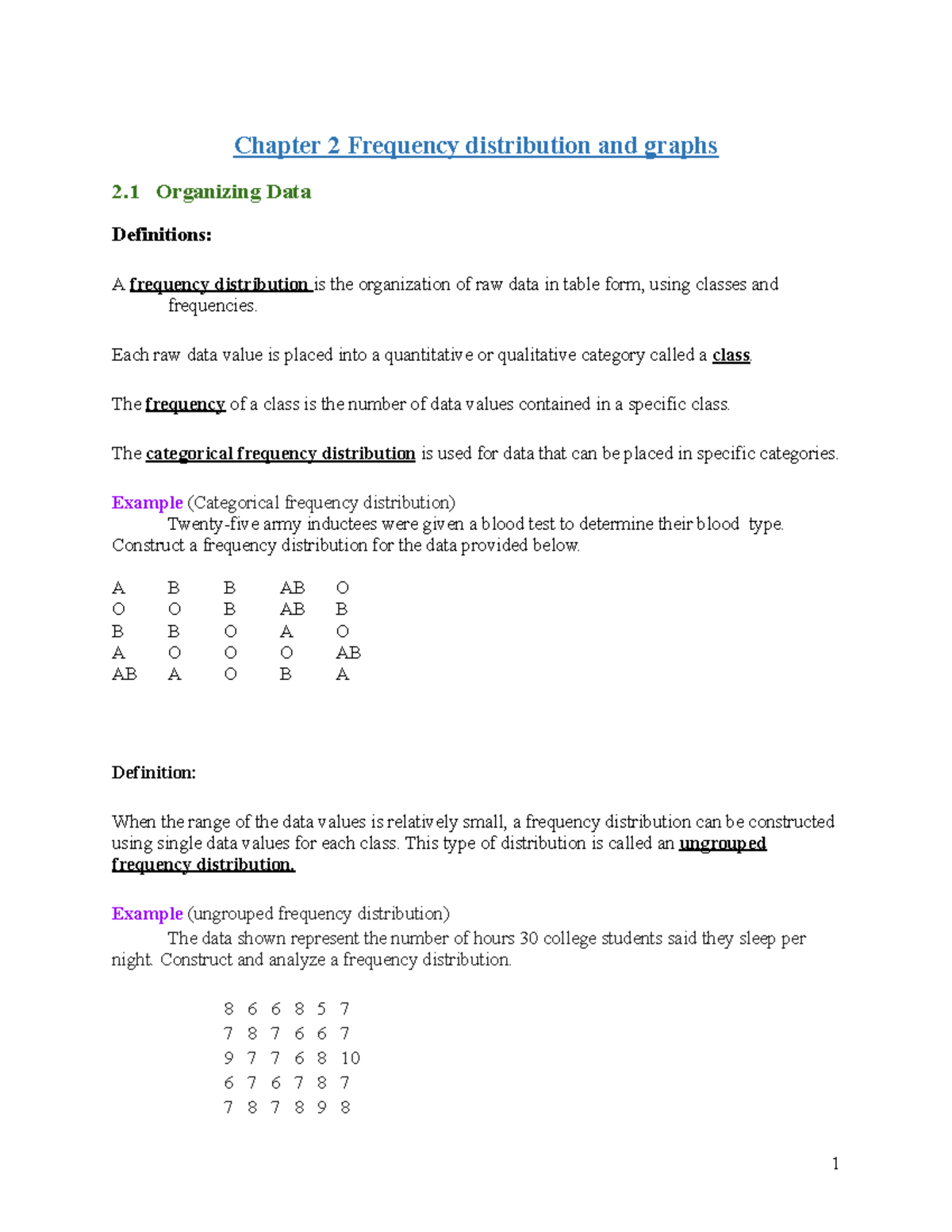 2.1 Organizing Data - Elementary Statistics Notes on Frequency ...