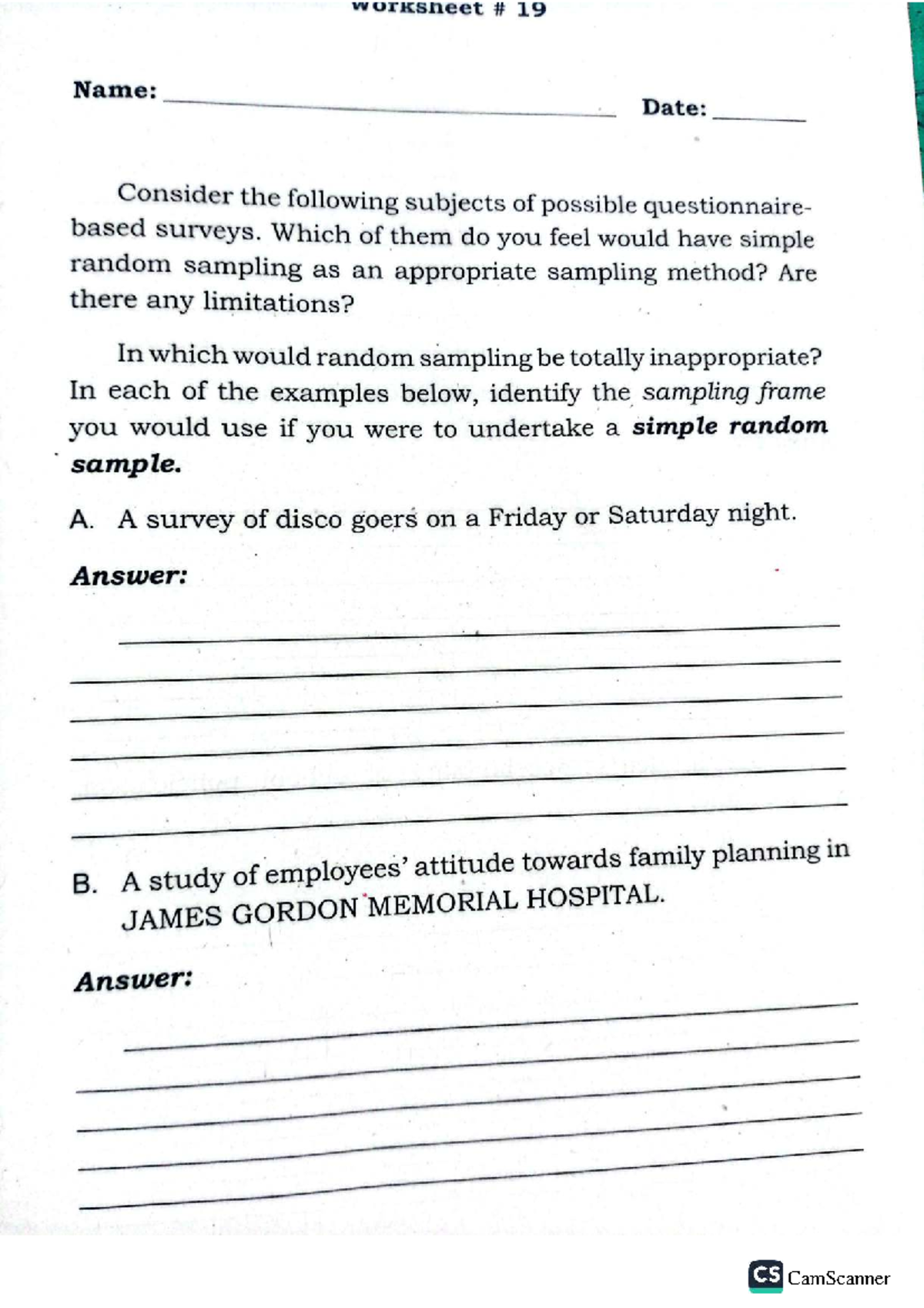 Chapter 5: Design Sampling & Technique Worksheet CS - Studocu