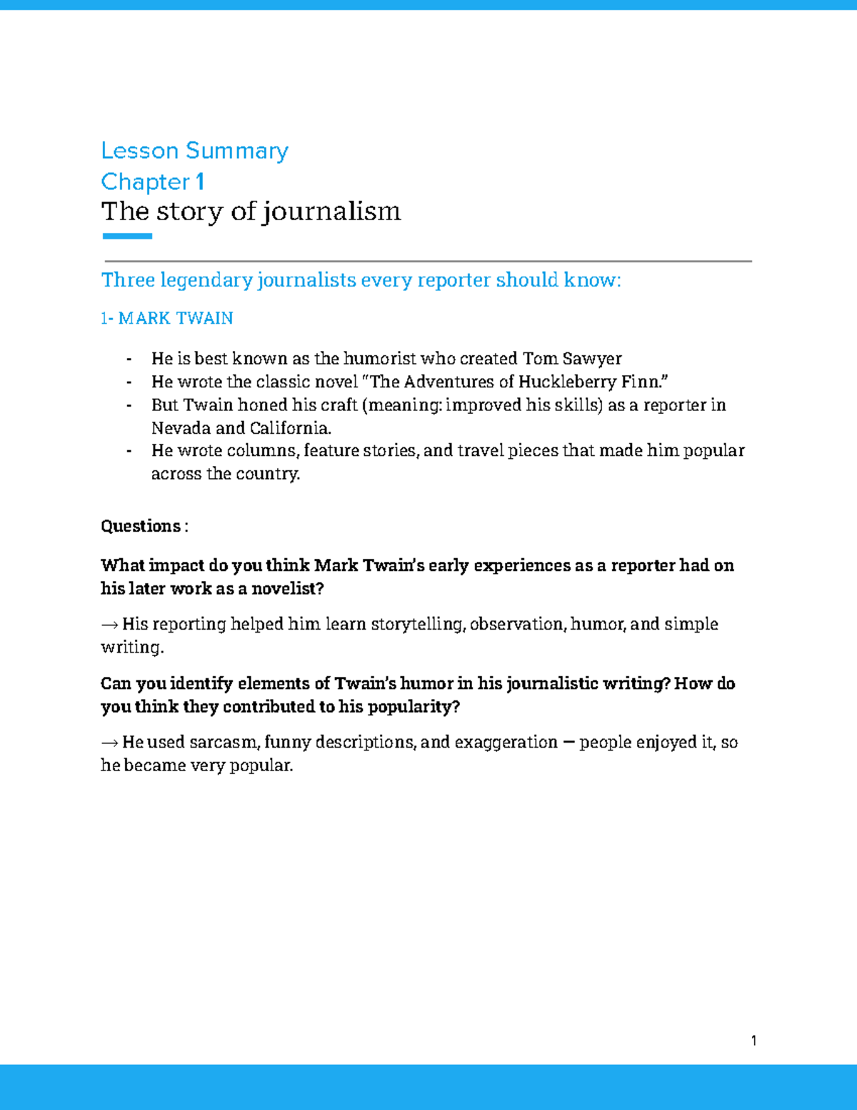 Lesson Chapter 1: The Evolution of Journalism and Iconic Reporters ...