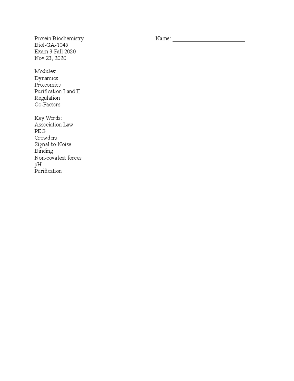 Bio Chem Exam 3 - Key Concepts and Questions for Study - Studocu