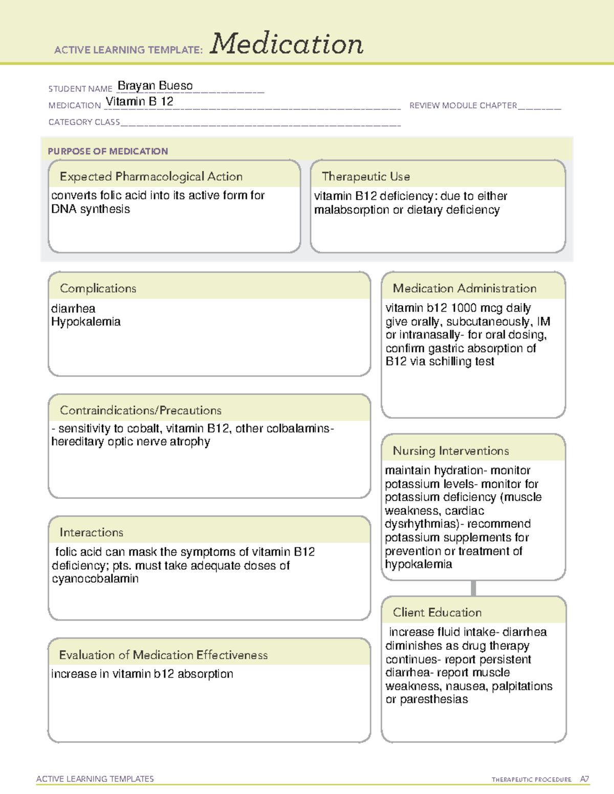 ACTIVE LEARNING TEMPLATE: Vitamin B12 Review Module - Studocu