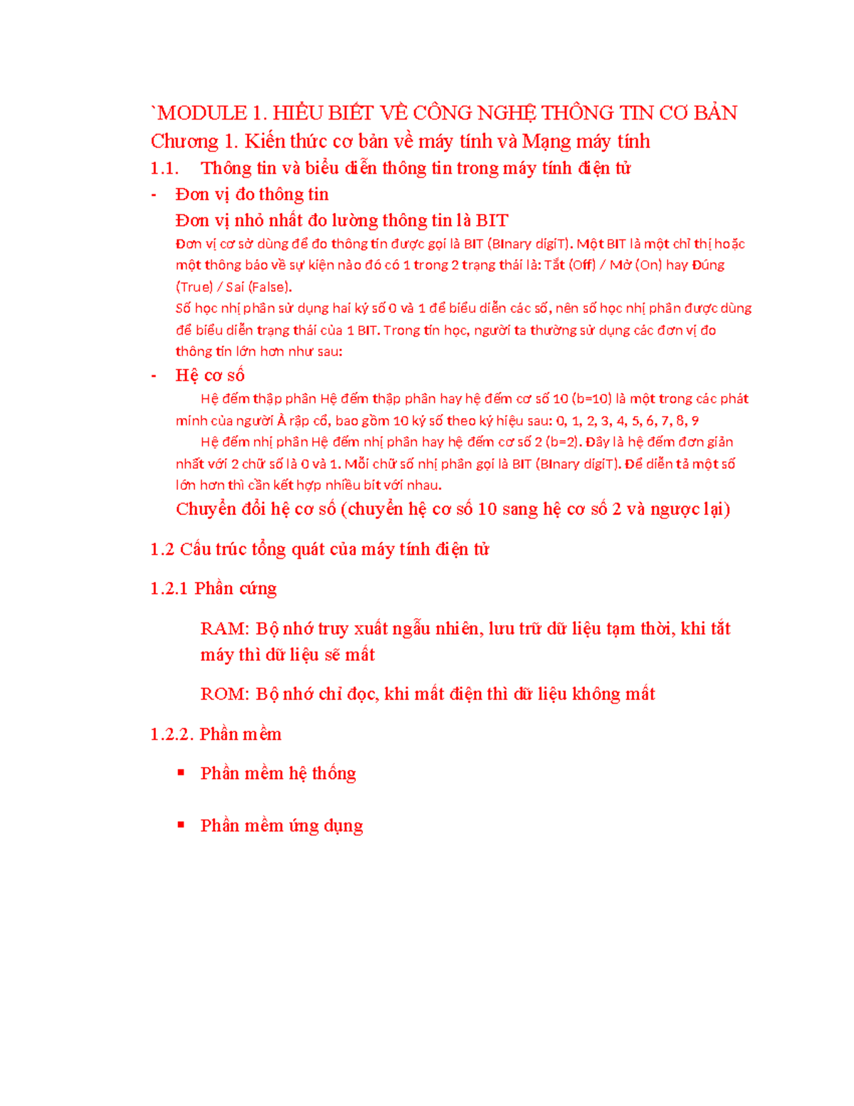 HIỂU BIẾT VỀ CÔNG NGHỆ THÔNG TIN CƠ BẢN - Chương 1 & 2 - Studocu