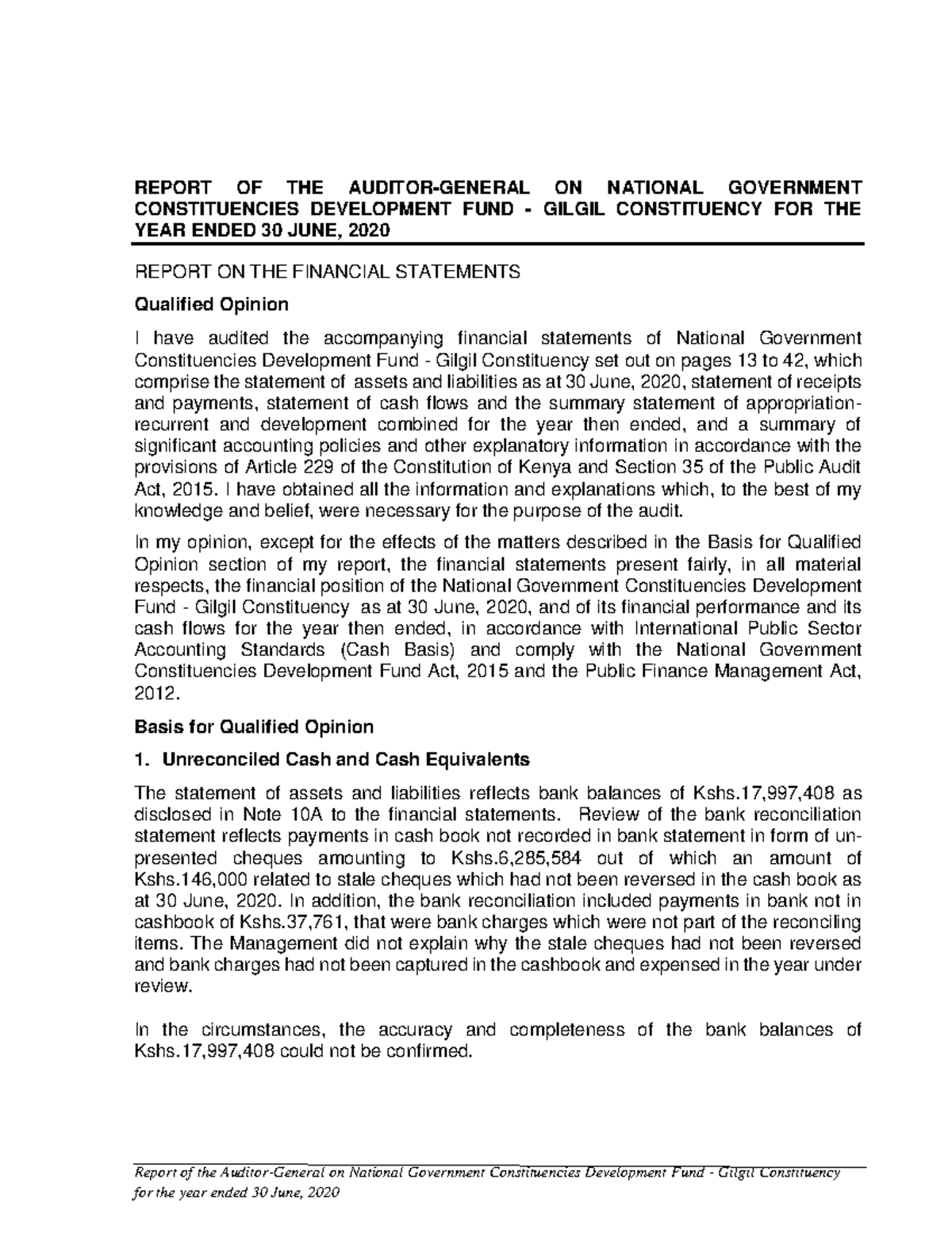 Gilgil Ngcdf 2019 2020 - Mite notes - Report of the Auditor-General on ...