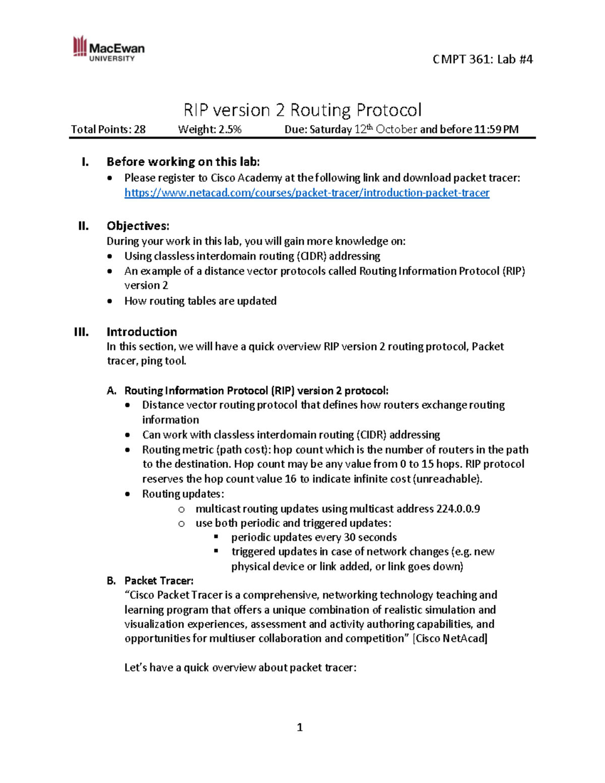 CMPT 361: Lab 4-4 - Understanding RIP v2 Routing Protocol - Studocu
