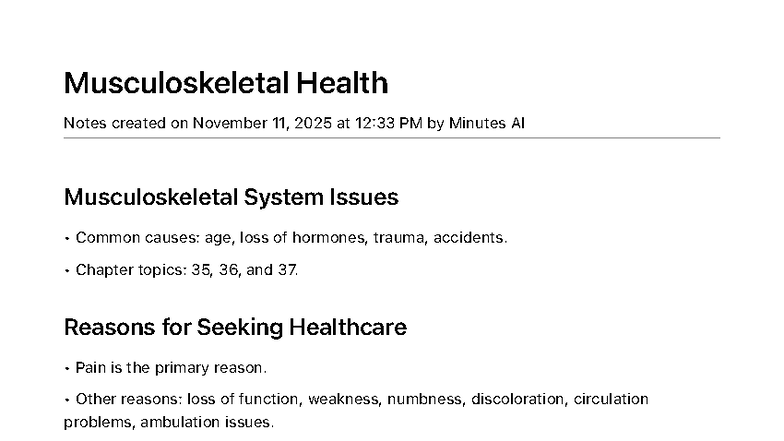 Musculoskeletal Health Notes: Key Concepts and Nursing Interventions ...