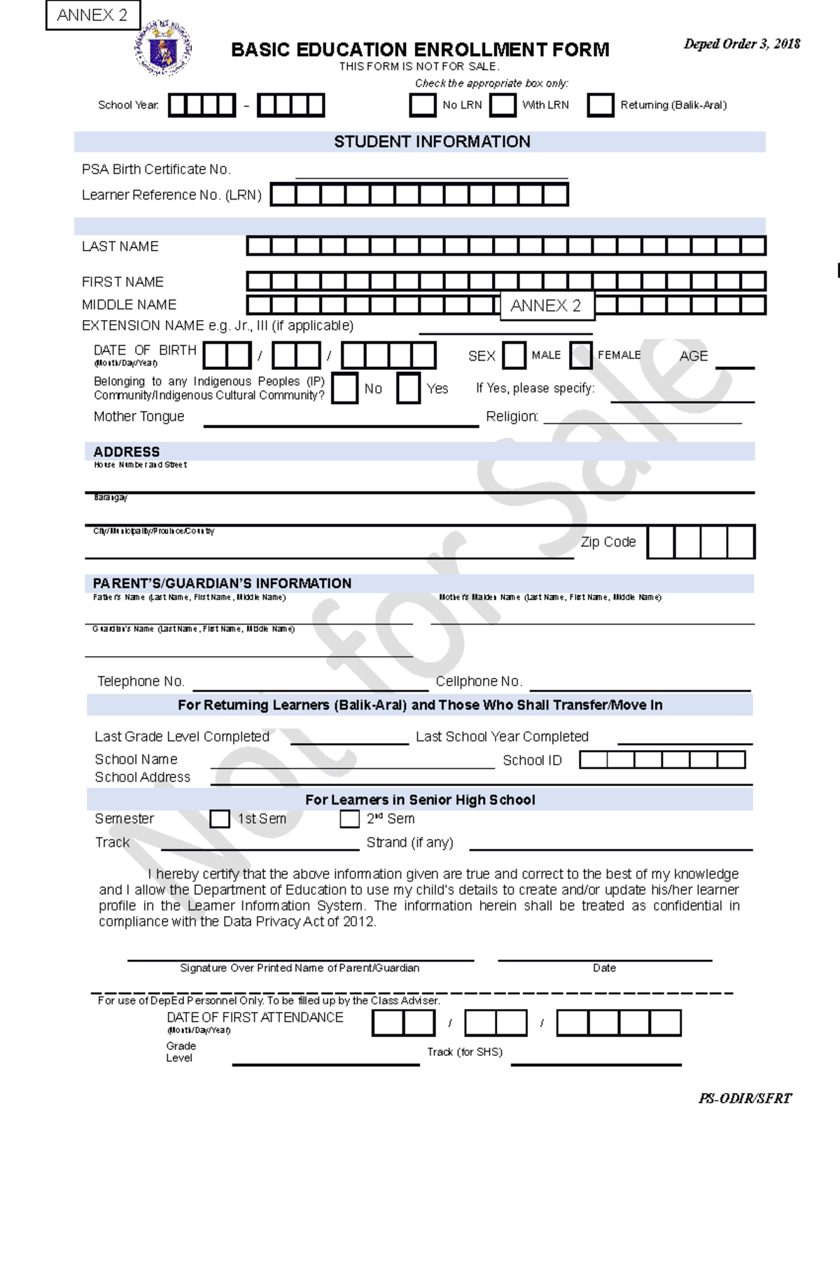 Annex 2 Basic Education Enrolment Form DO 3 2018 - BASIC EDUCATION ...