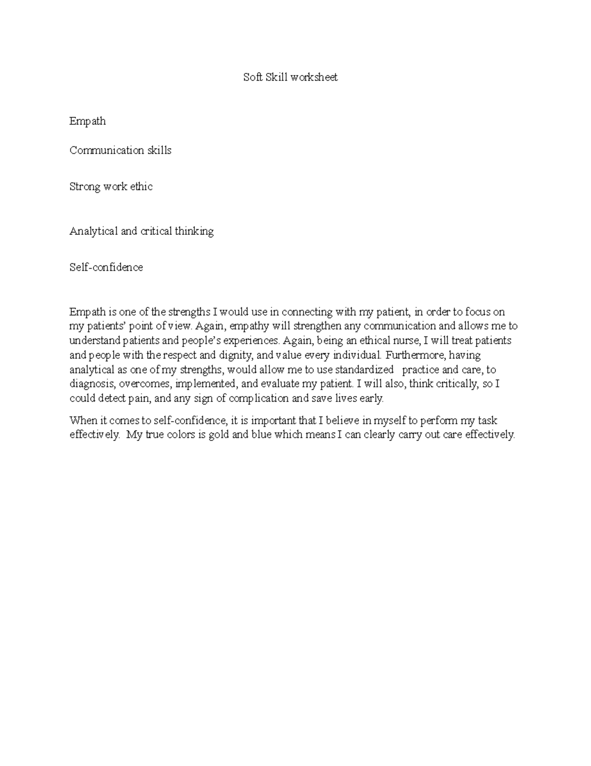 Soft Skill worksheet - lecture notes - Soft Skill worksheet Empath ...