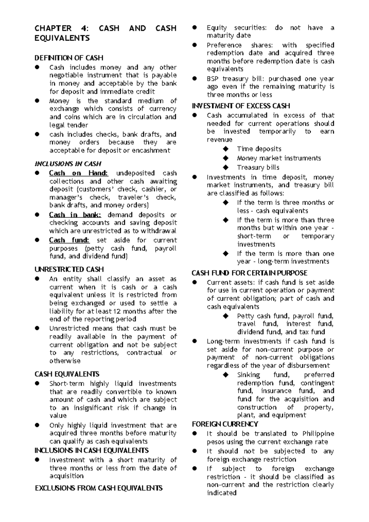 Cash - CASH AND CASH EQUIVALENTS NOTES - CHAPTER 4: CASH AND CASH ...