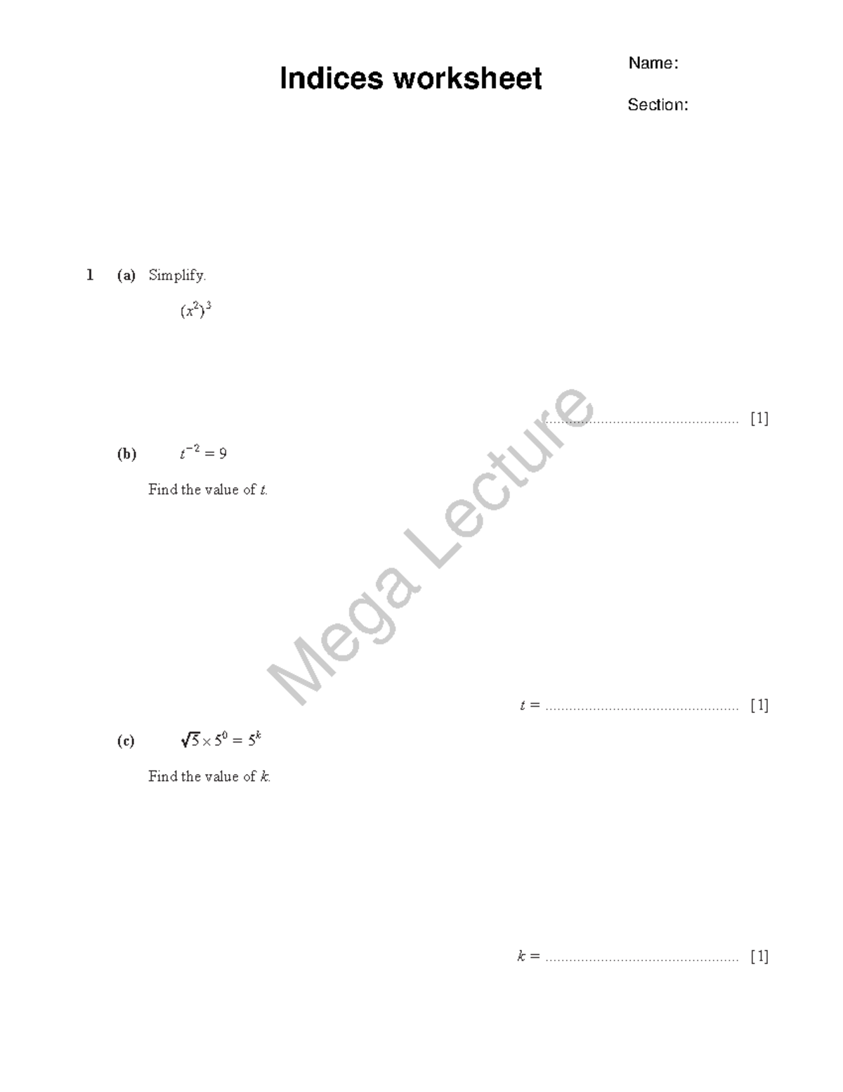 Indices Worksheet: Simplification and Evaluation Exercises - Studocu