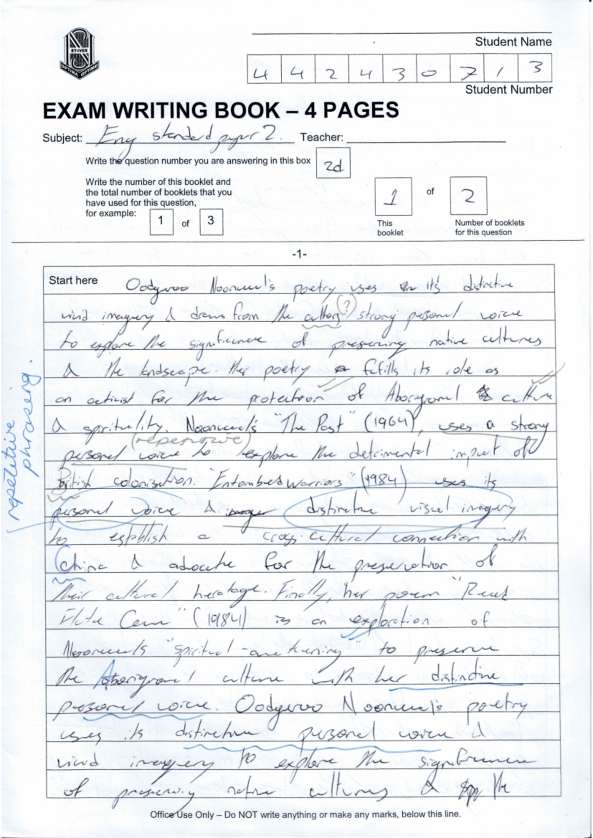 Trials - Mod B - Trial paper handwritten - Student Name ST OPTIMA ...