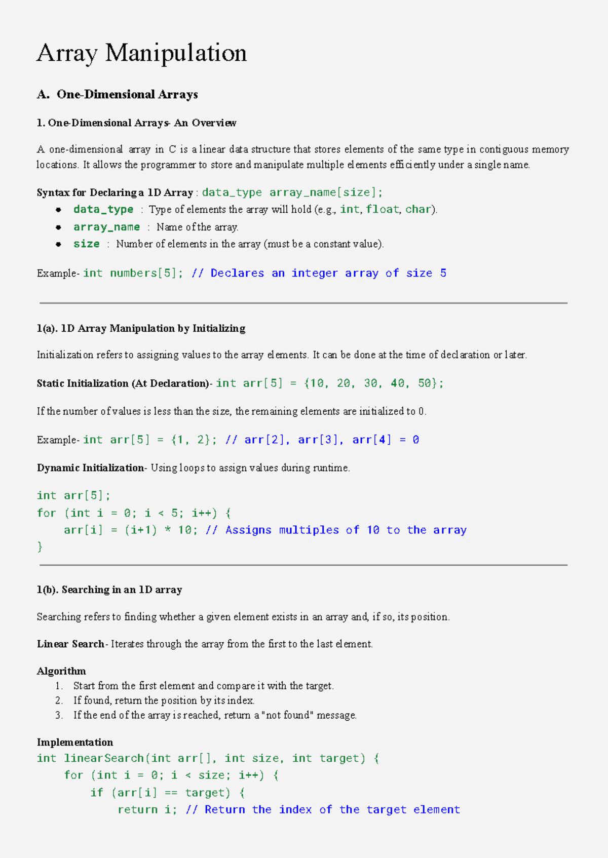 Arrays in C: Comprehensive Guide to 1D & 2D Manipulation - Studocu