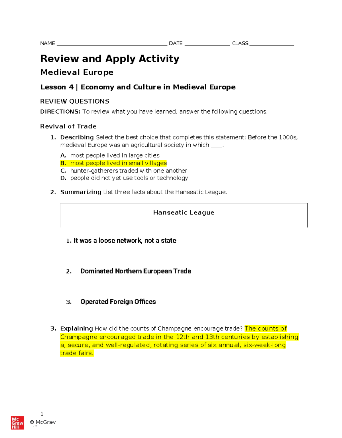 6-4 Review and Apply: Economy and Culture in Medieval Europe Lesson 4 ...