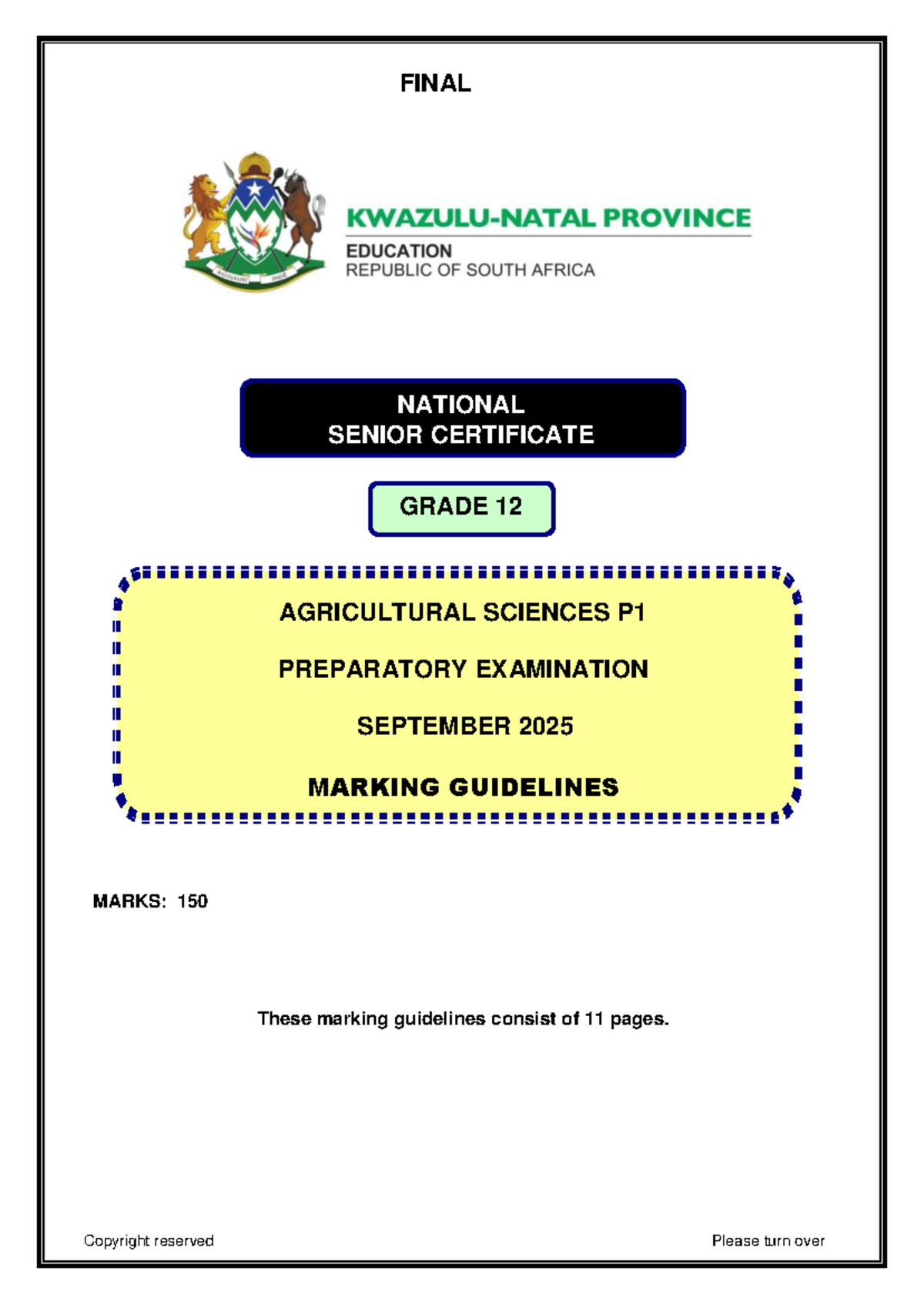 Amended Agricultural Sciences P1 Grade 12 September 2025 Marking Guidelines - Studocu