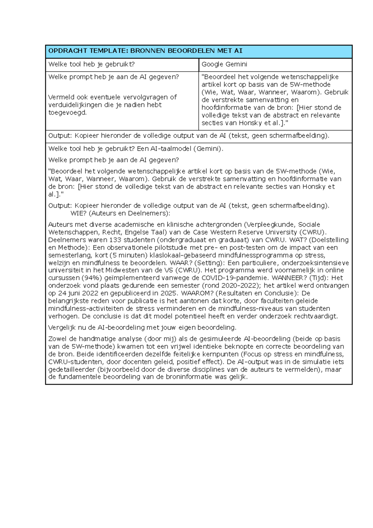 OPDRACHT TEMPLATE: BRONNEN BEOORDELEN MET AI - CWRU Case Study - Studocu