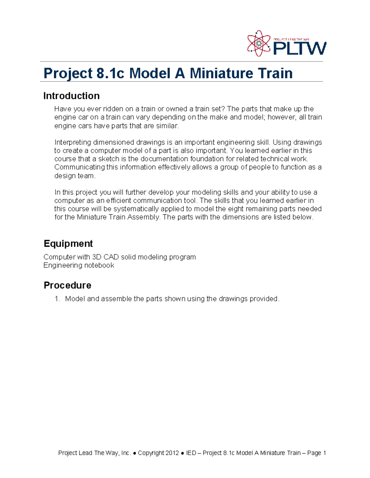 A8 1c Miniature Train Project: Modeling & Assembly Guide - Studocu