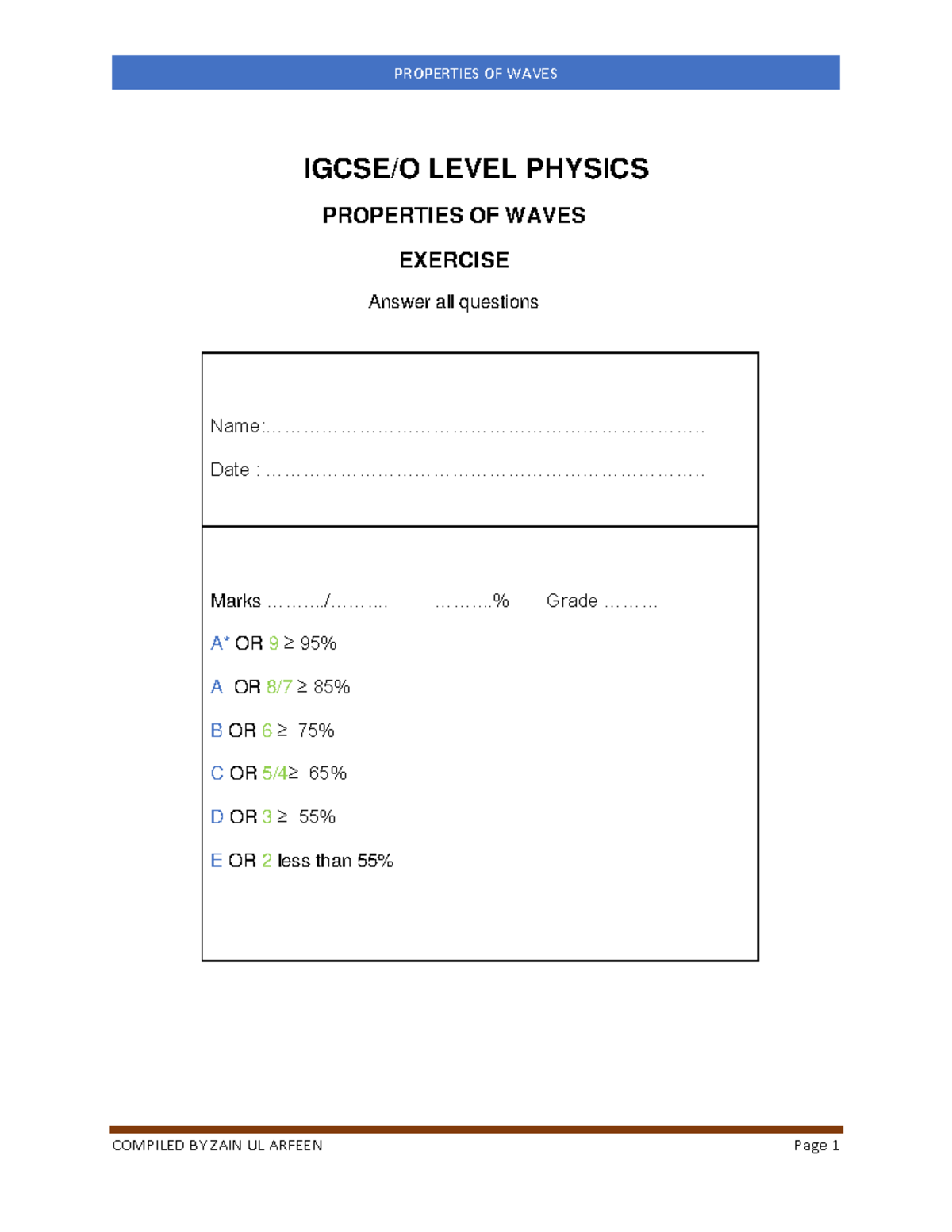 PROPERTIES OF WAVES IGCSE EXERCISE QUESTIONS AND ANSWERS - Studocu