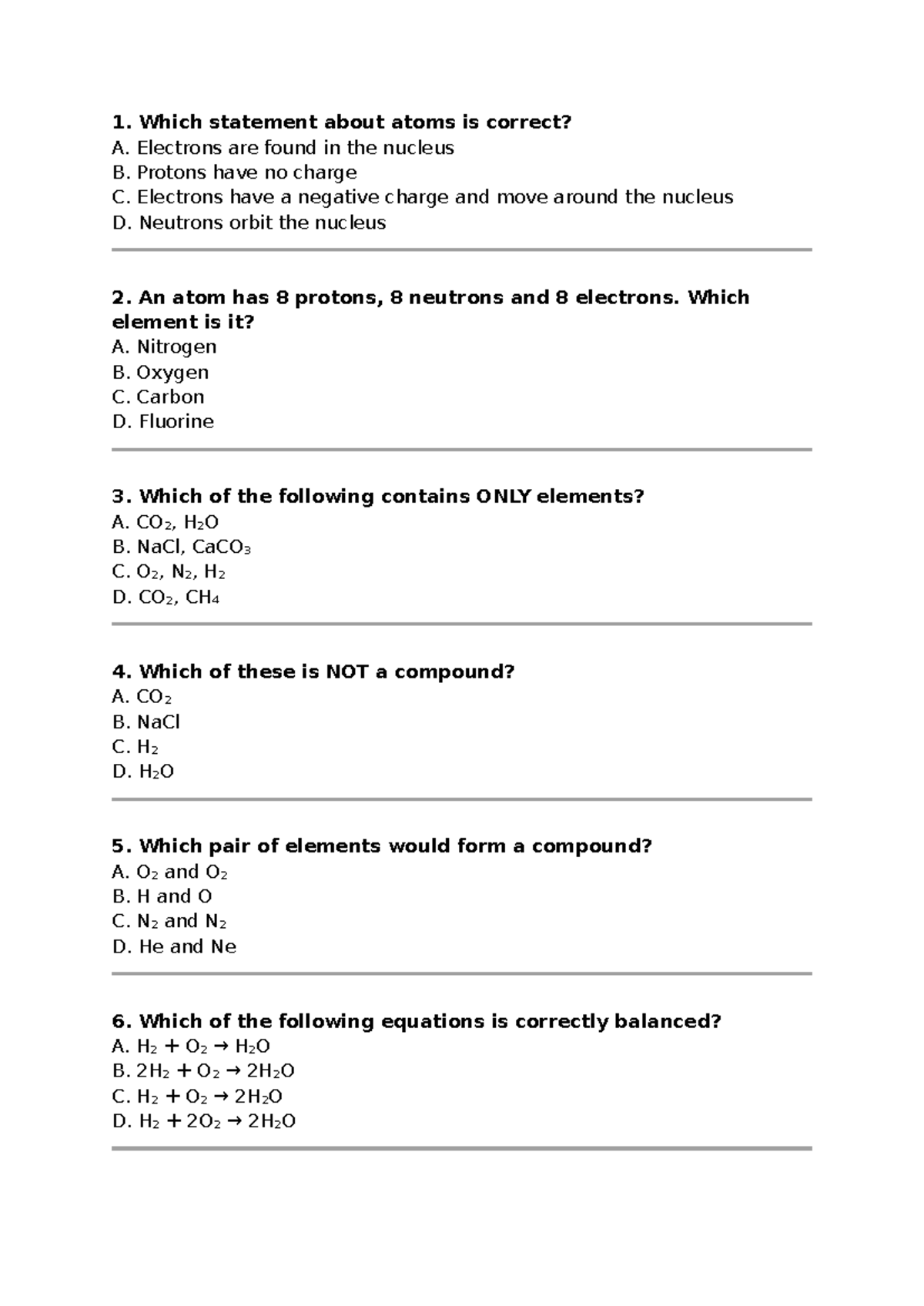 Chemistry Revision 2: Atoms, Elements, and Reactions Study Guide - Studocu