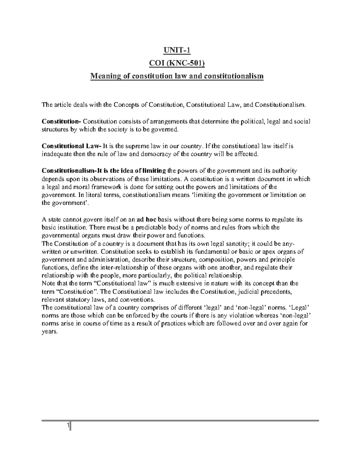 COI Notes: Understanding Constitutional Law and Constitutionalism - Studocu