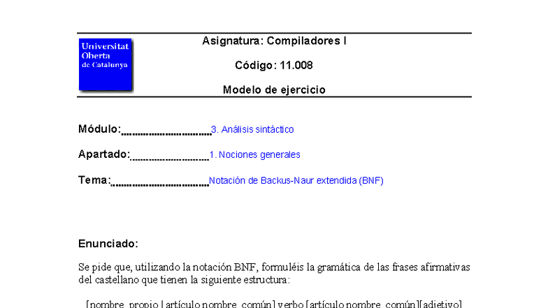 Ejercicios de Análisis Sintáctico en Compiladores I (11.008) - Studocu