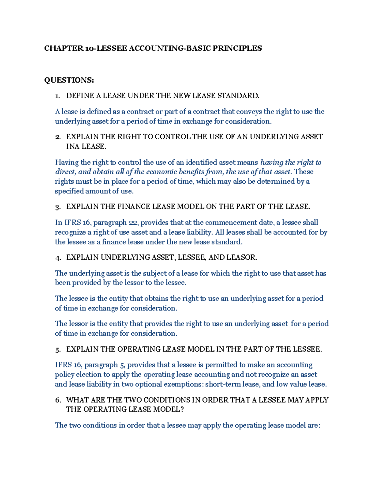 Chapter 10 - Lessee Accounting: Basic Principles & Key Concepts - Studocu