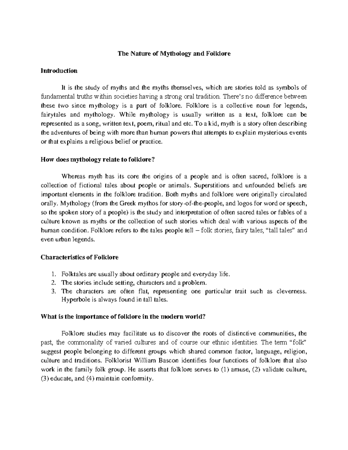 The Nature of Mythology and Folklore - The Nature of Mythology and ...