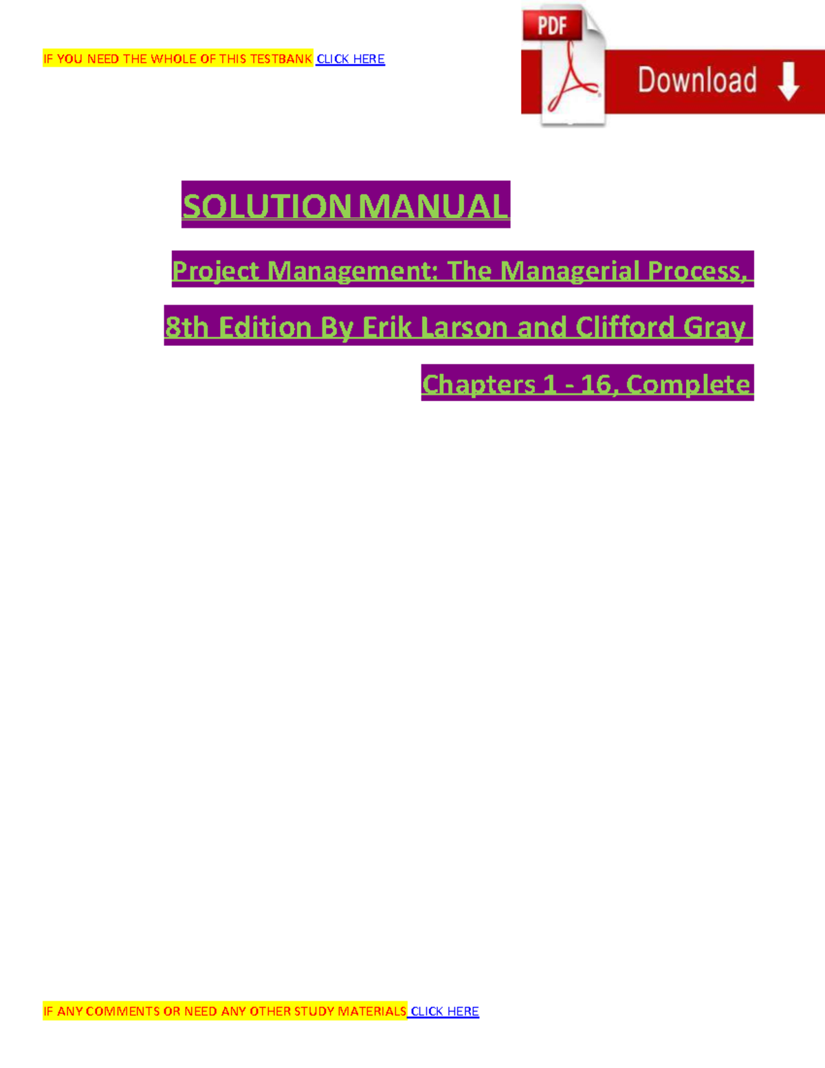 Solution Manual for Project Management: The Managerial Process (8th Ed) - Studocu