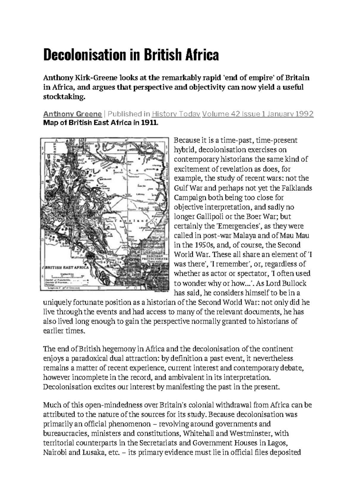 Decolonisation in British Africa: A Historical Overview (HIST 101 ...