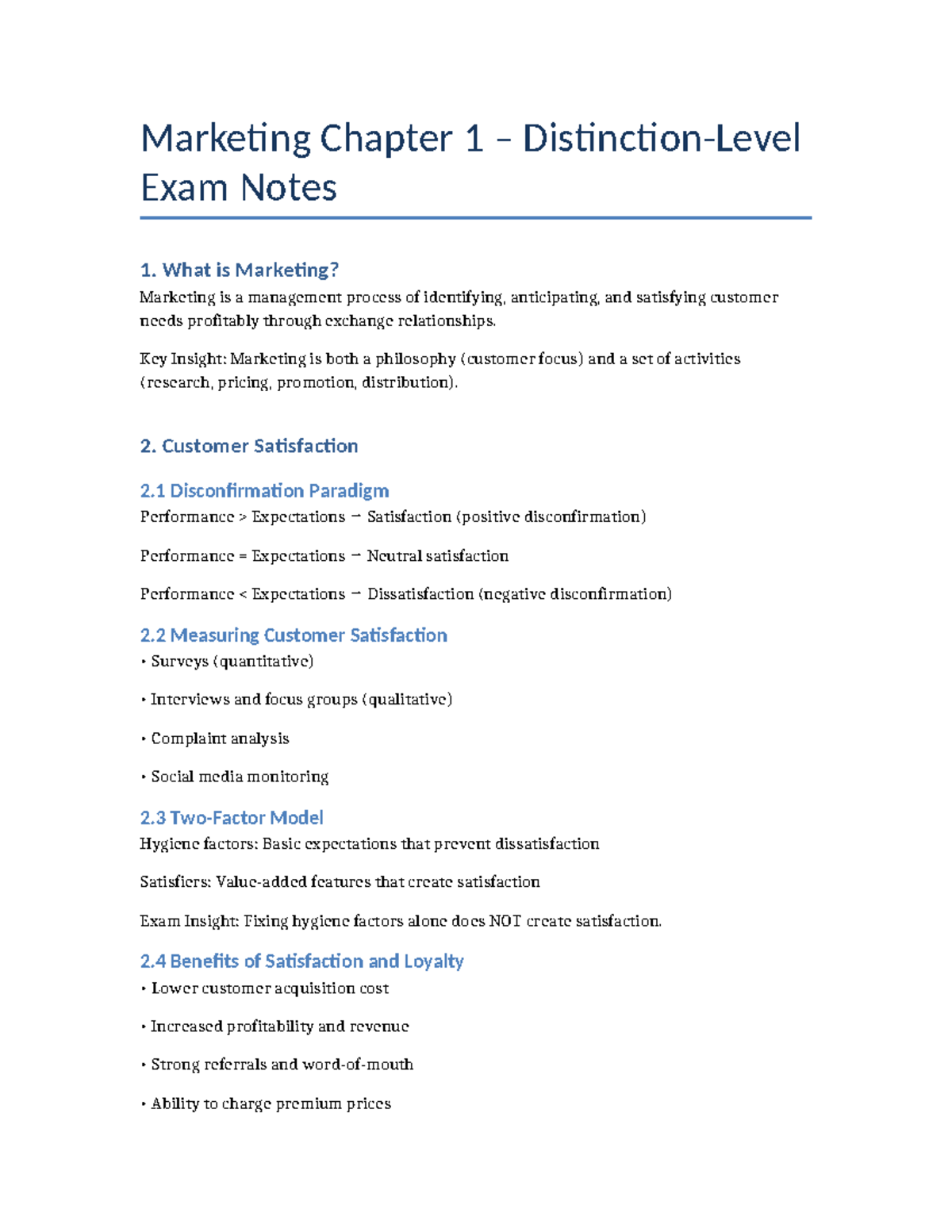 Marketing Chapter 1 Exam Notes: Key Concepts & Insights - Studocu
