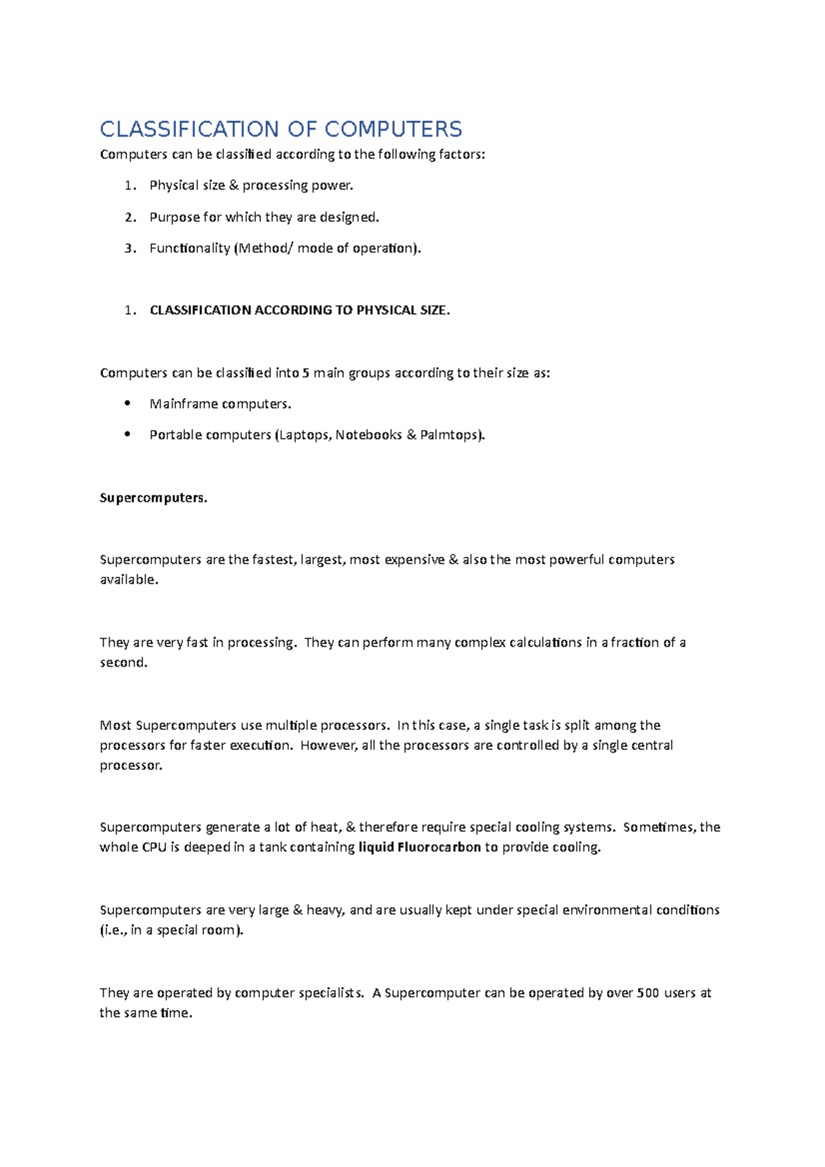 05. Classification OF Computer 1 - CLASSIFICATION OF COMPUTERS ...