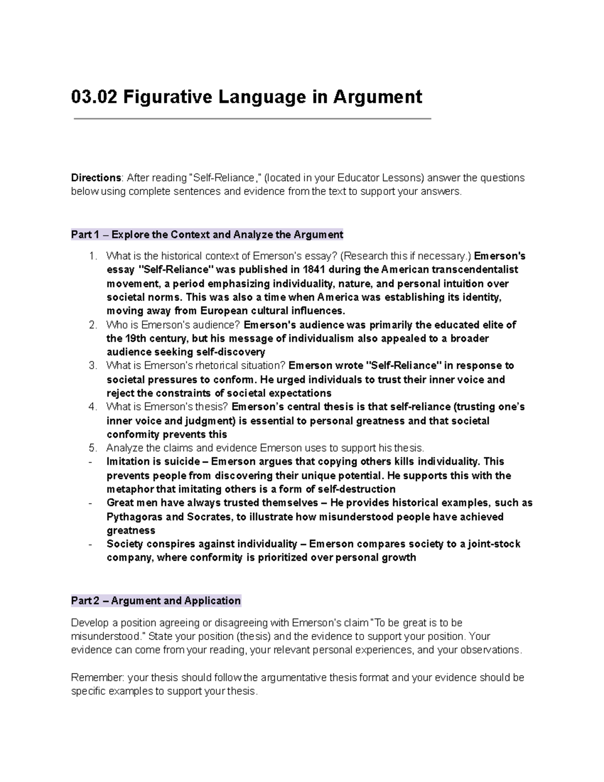 AP Lang - 3.02 Figurative Language & Argument Analysis Assignment - Studocu