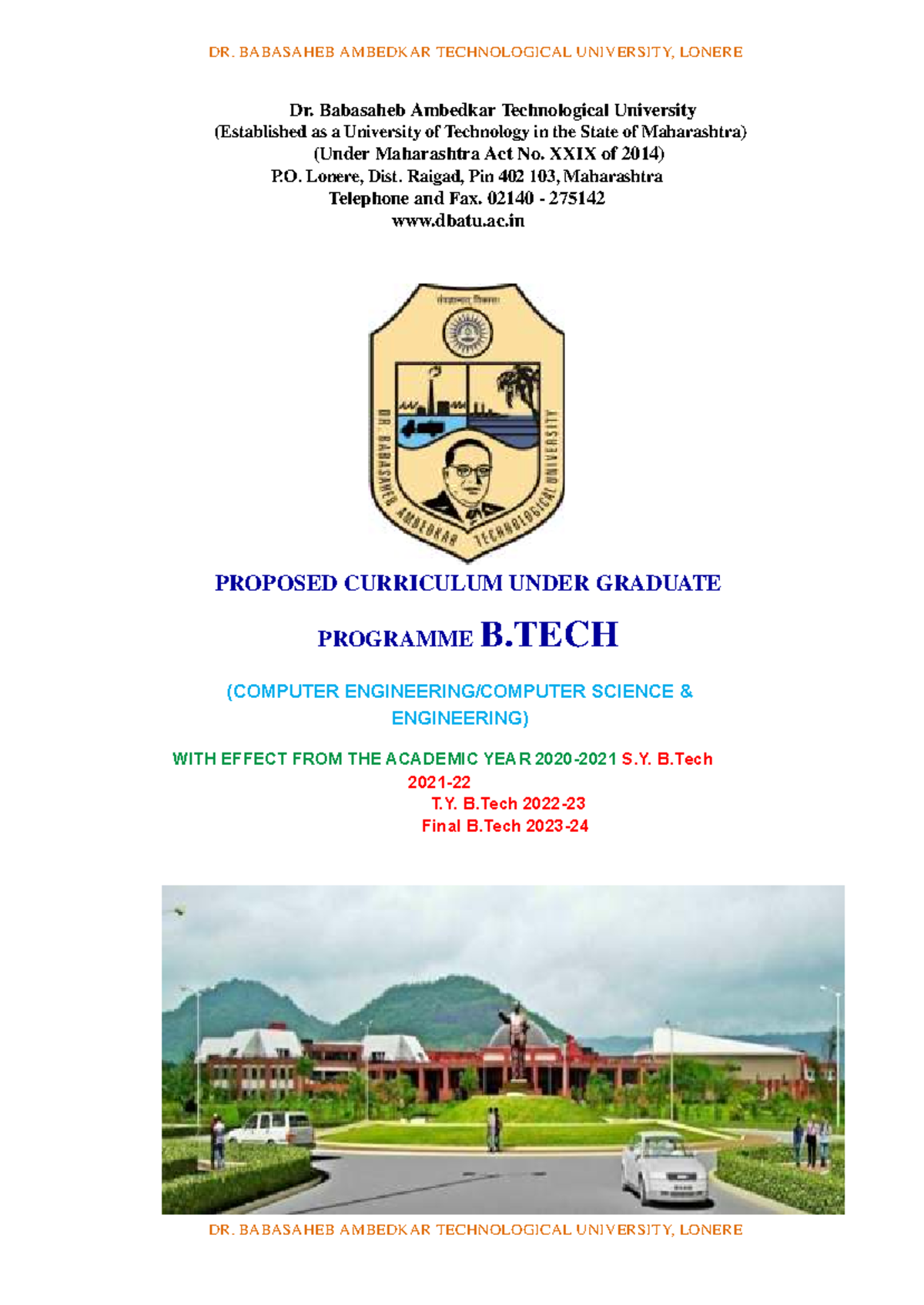 B.Tech (CSE) Proposed Curriculum & Syllabus (2021) - DBATU - Studocu