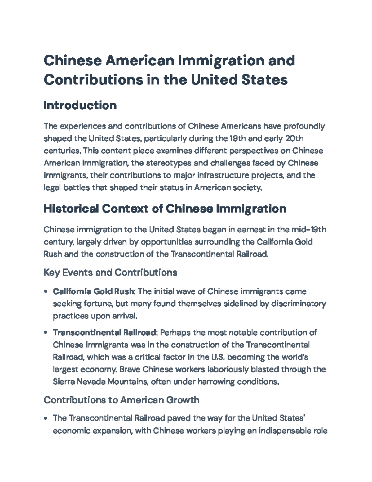 Chinese American Immigration: Contributions and Challenges (HIST 301 ...