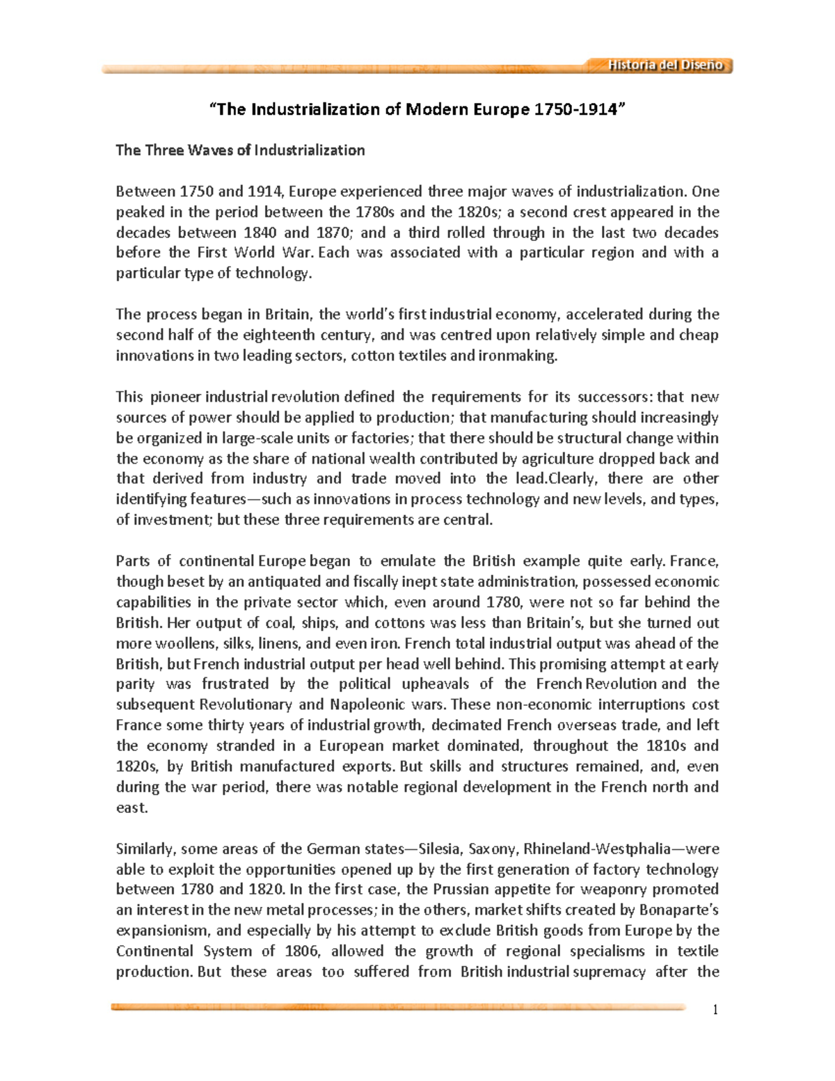 The industrialization of modern europe 1750 - “The Industrialization of ...