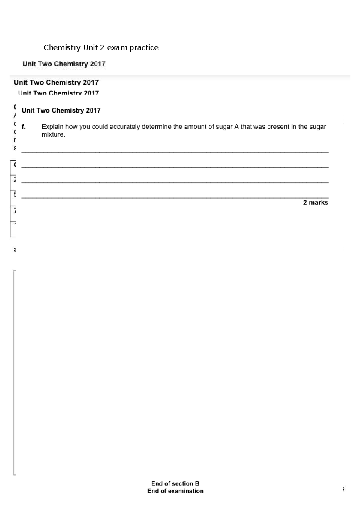 Chemistry Unit 2 Final Exam Practice Questions 2017 - Studocu