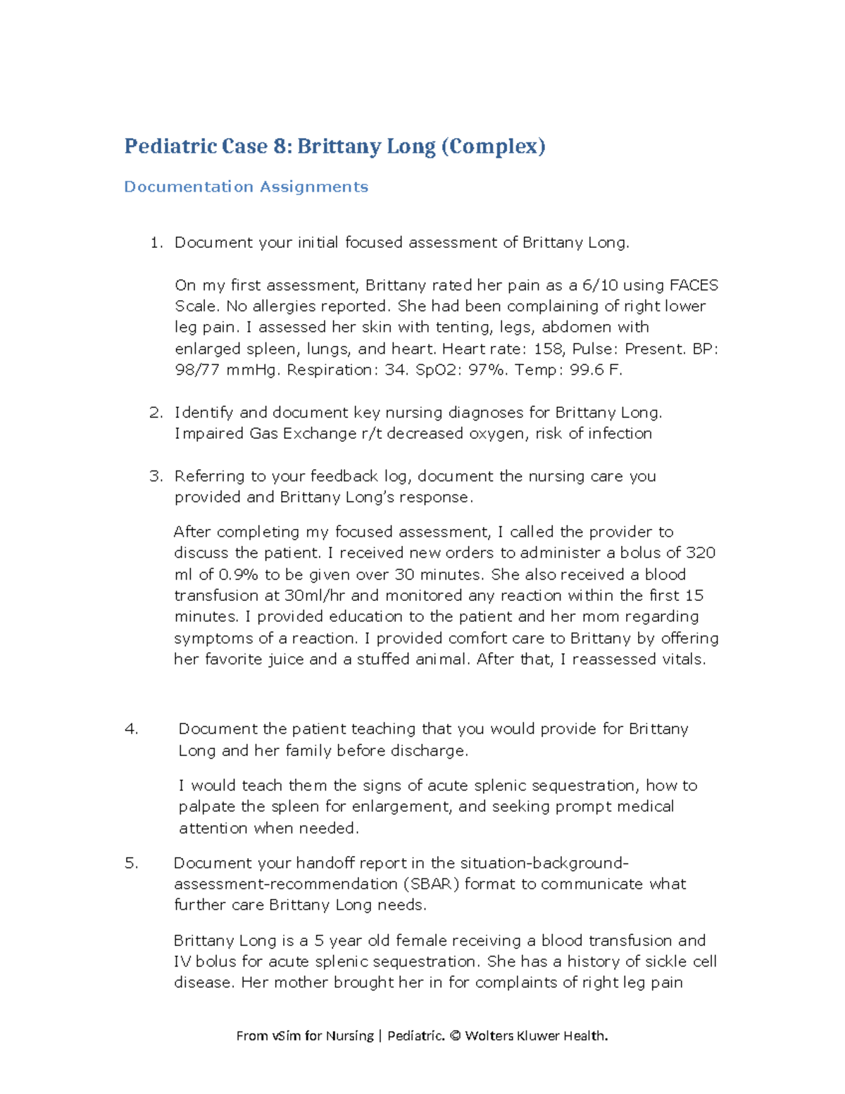 Brittany Long DA - Pediatric Case Study Documentation for VSIM - Studocu
