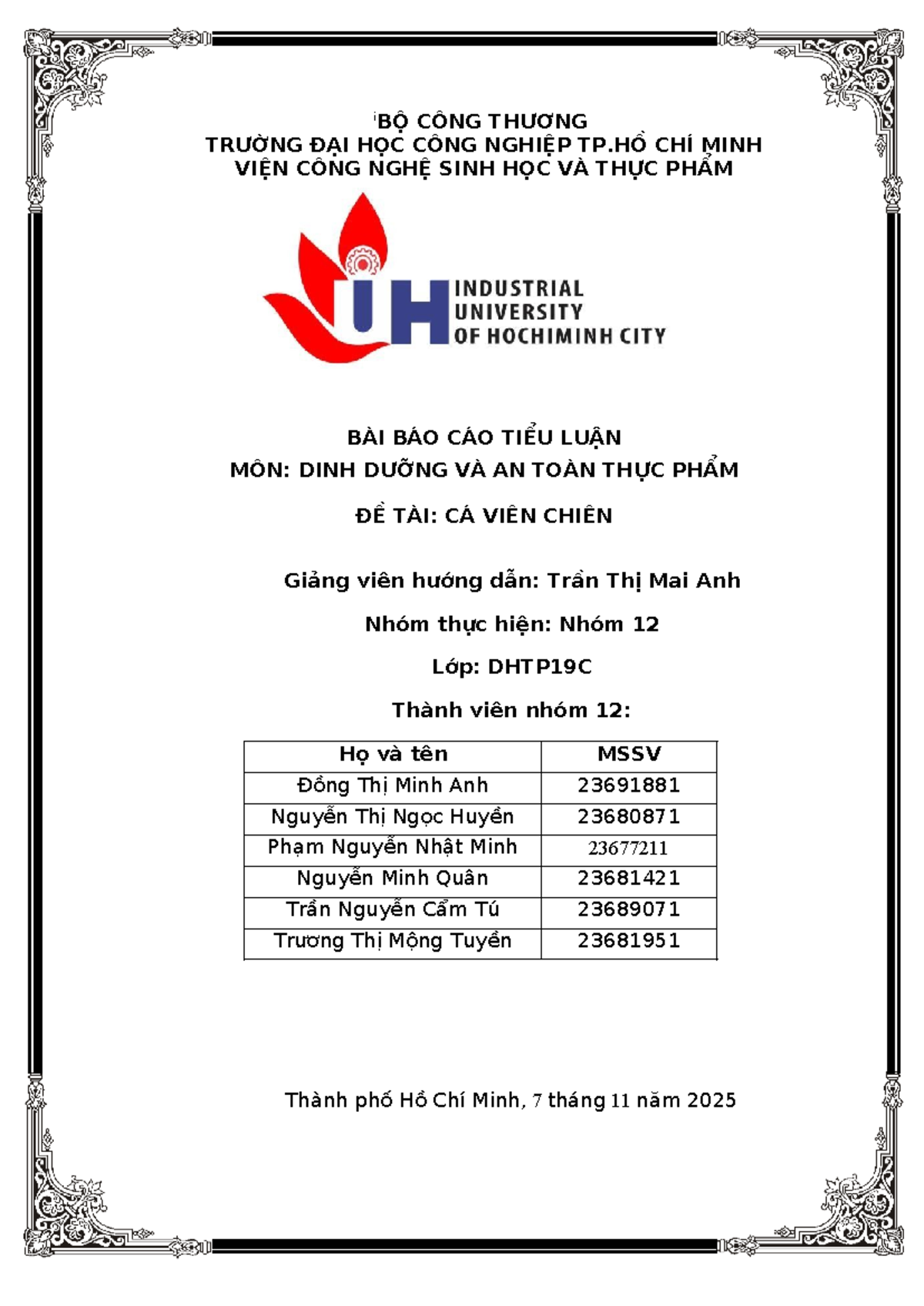 Báo cáo Tiểu luận Môn: Dinh Dưỡng và An Toàn Thực Phẩm - DHTP19C - Studocu