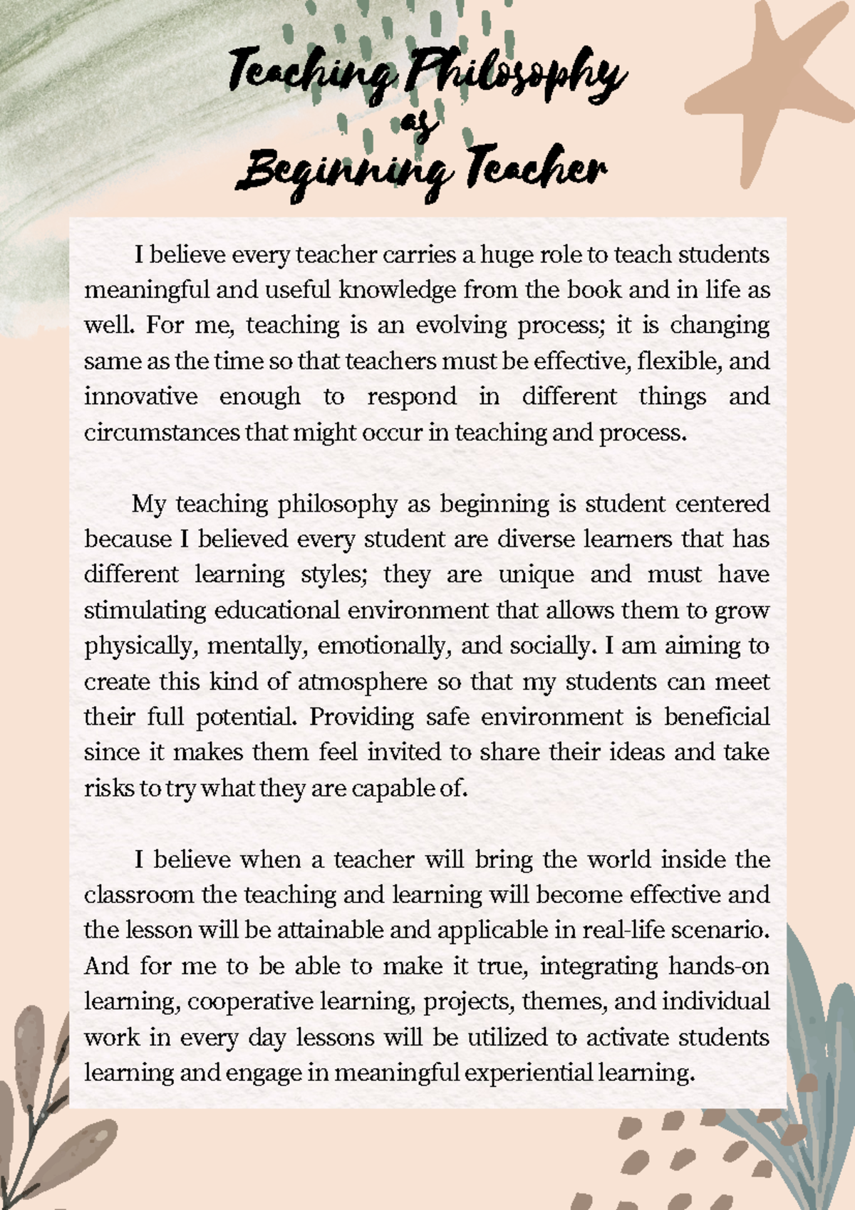 Teaching Philosophy as a Beginning Teacher: A Student-Centered Approach ...