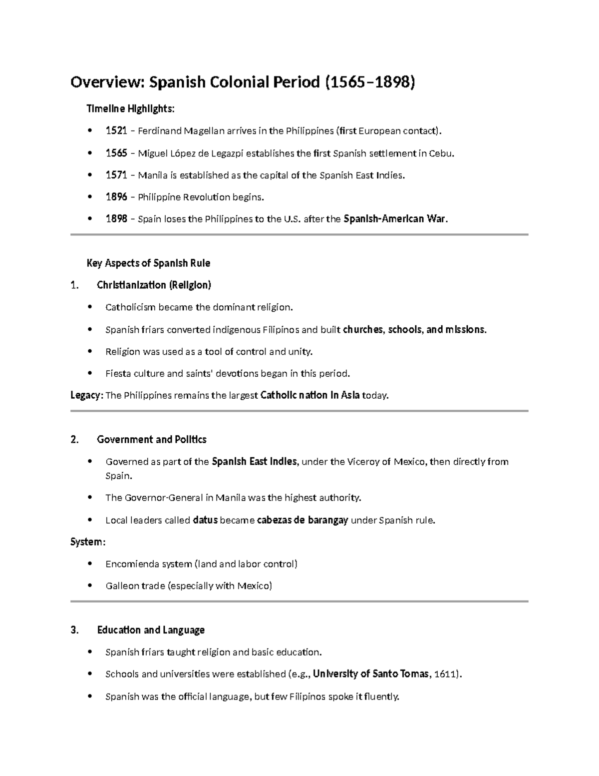 Spanish Colonial Period Notes: Key Events and Impacts - Studocu