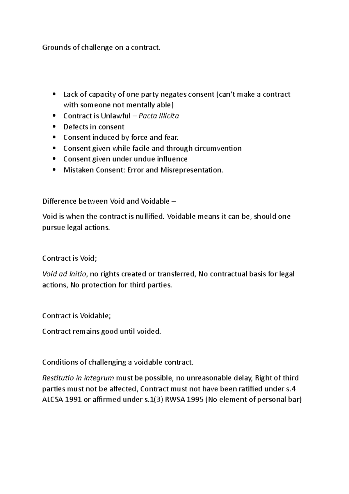 Contract Law (CL101): Understanding Void and Voidable Contracts - Studocu
