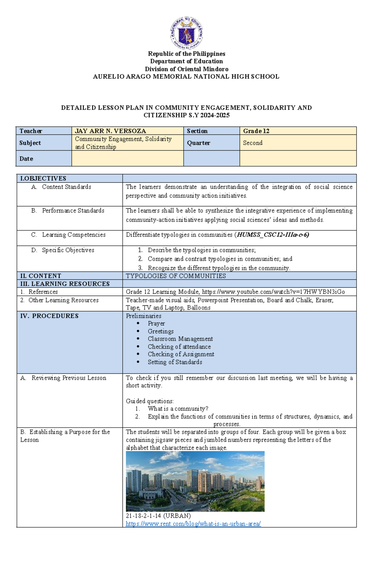 G12 - Detailed Lesson Plan on Community Engagement and Citizenship ...