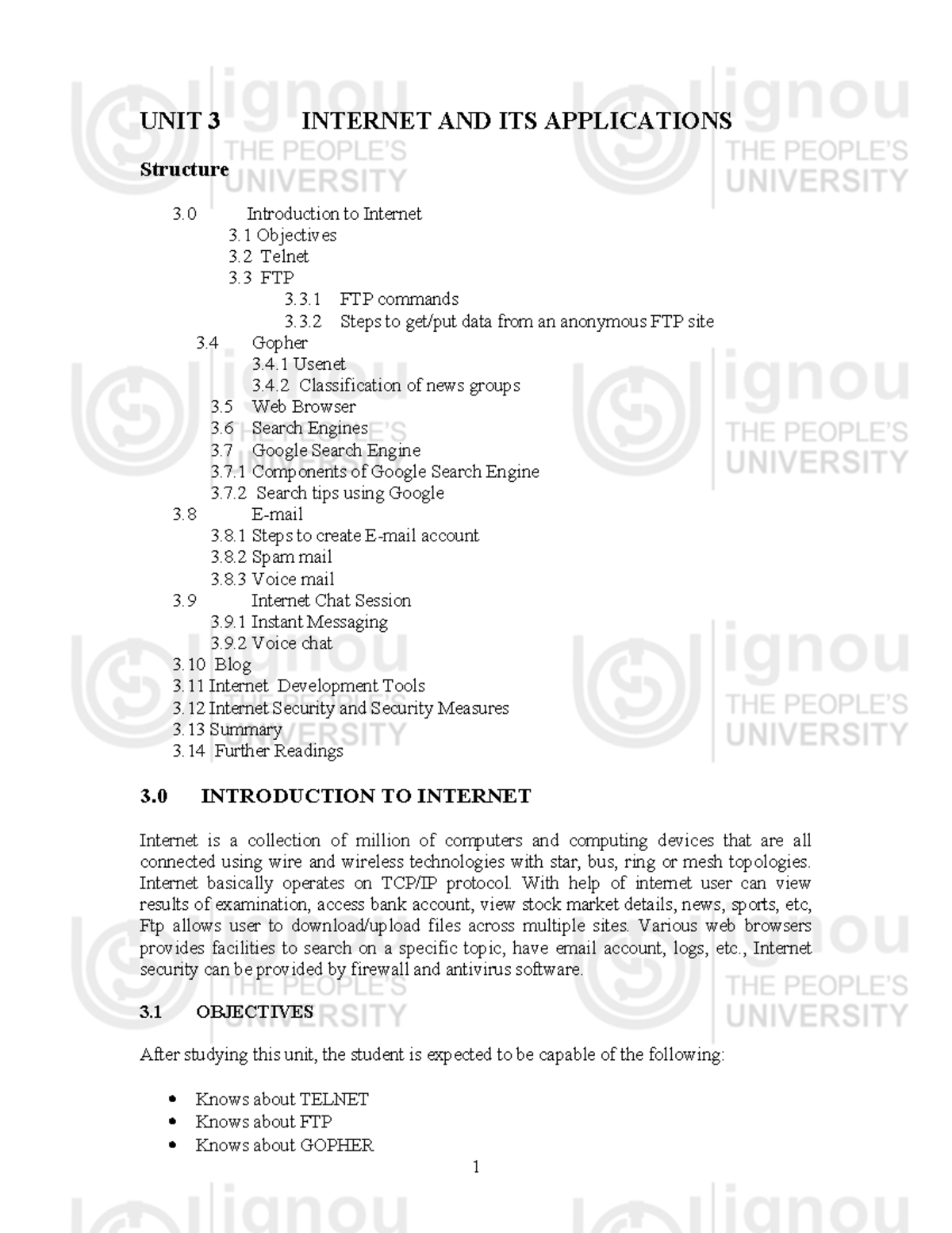 Internet - UNIT 3 INTERNET AND ITS APPLICATIONS Structure 3 ...