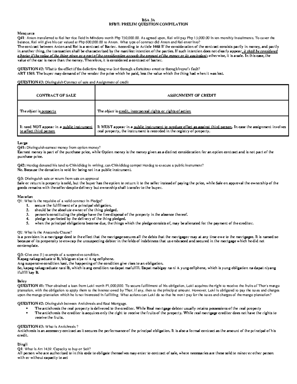 Reviewer-in-RFBT - BSA 3A RFBT: PRELIM QUESTION COMPILATION Mosquera Q ...