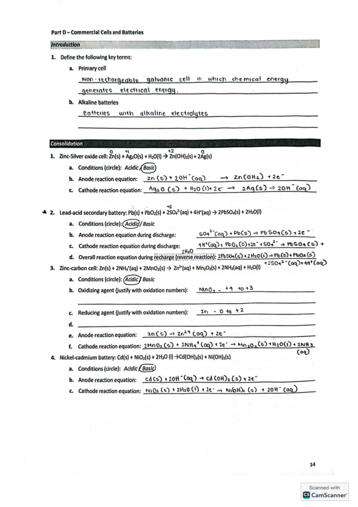 chemistry - galvanic cells - Part D Commercial Cells and Batteries ...